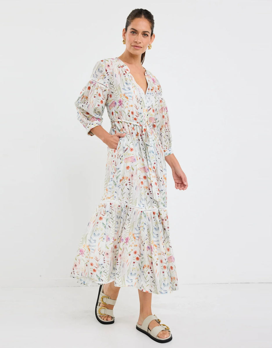 Buy Wisdom Balloon Sleeve Midi Shirt Dress - Cream Floral By Rosa for ...